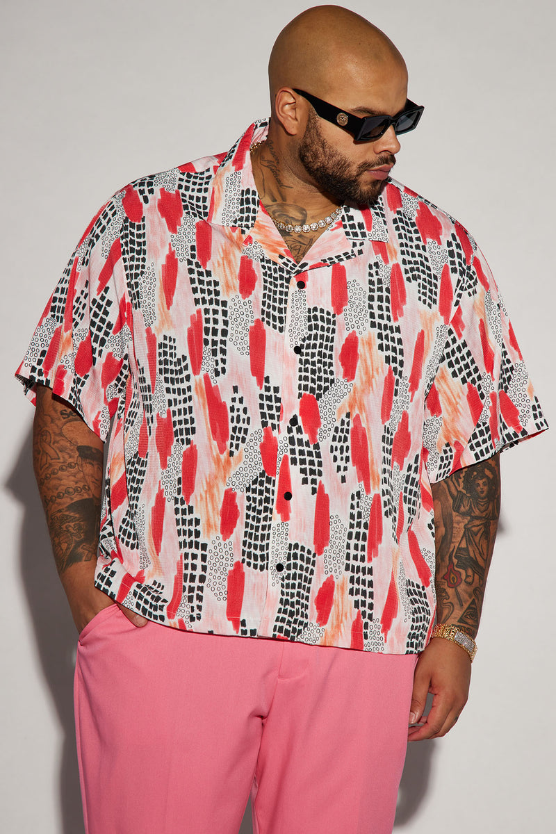 Paint It Red Button Up Shirt - Red | Fashion Nova, Mens Shirts ...