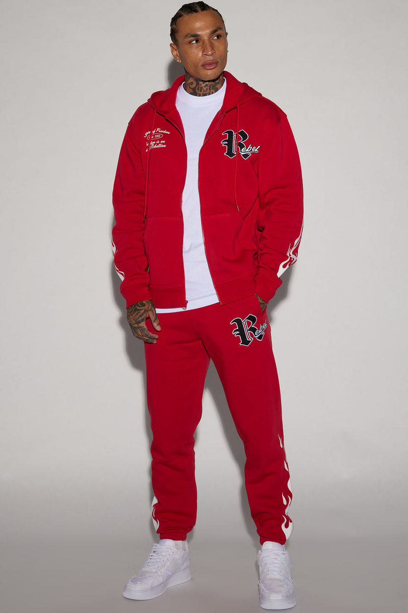 Rebel Club Jogger - Red | Fashion Nova, Mens Fleece Bottoms | Fashion Nova