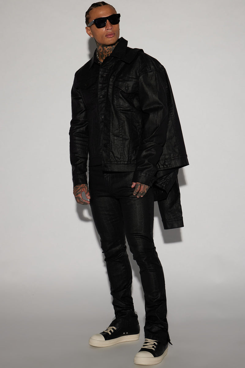 Rebel Like Me Pattern Waxed Stacked Skinny Flare Pants - Black ...