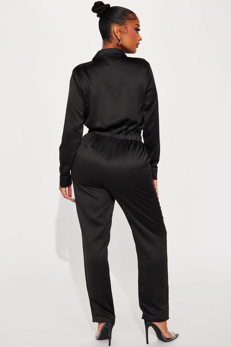 Street Jams Satin Jumpsuit Black Fashion Nova Jumpsuits Fashion Nova