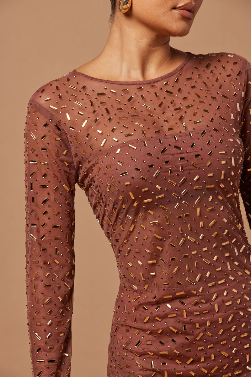 Sana Embellished Maxi Dress - Cognac | Fashion Nova, Luxe | Fashion Nova