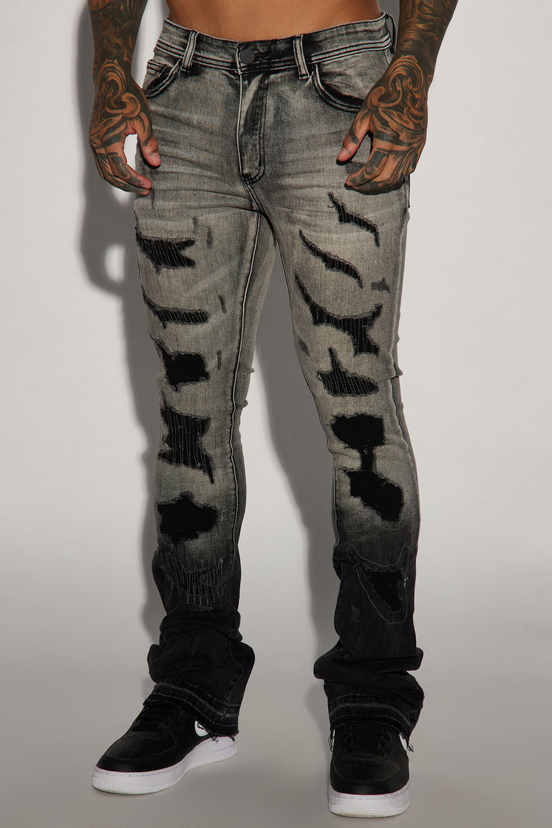 Come My Way Ripped Stacked Skinny Flare Jeans - Black Wash | Fashion ...
