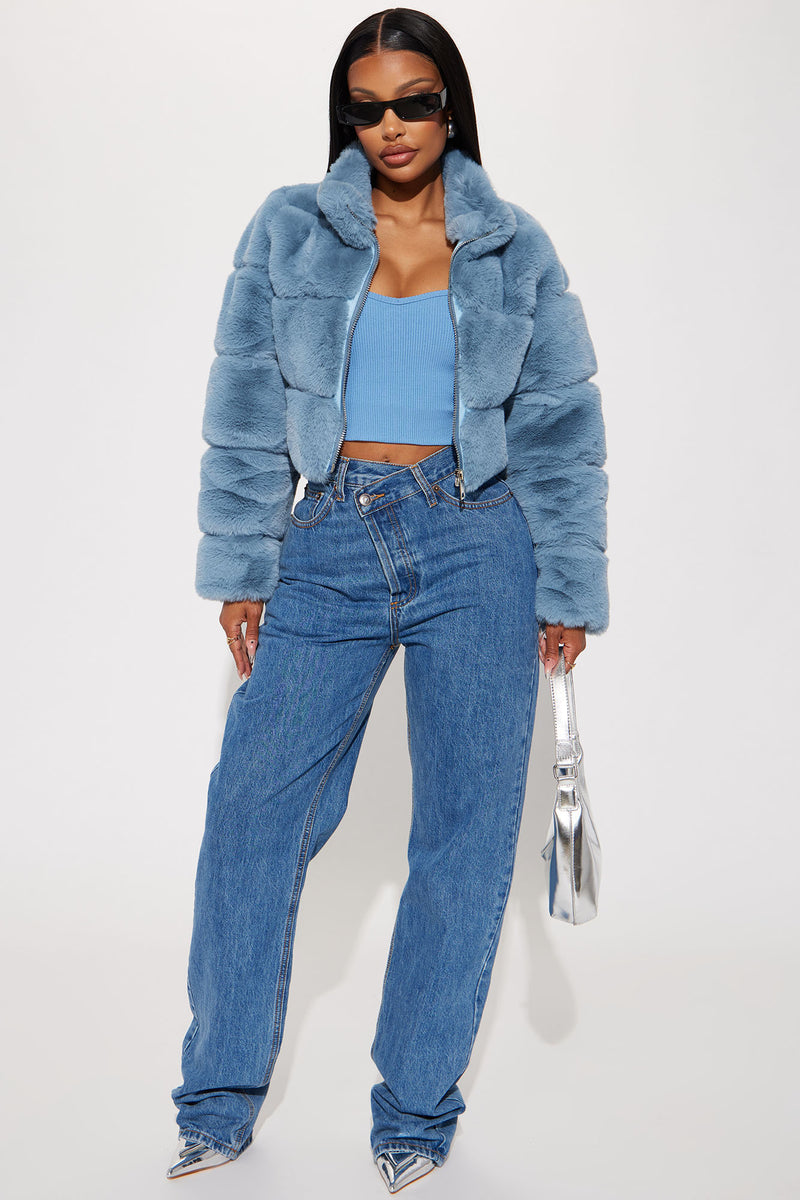 Ella Faux Fur Jacket - Slate Blue | Fashion Nova, Jackets & Coats ...