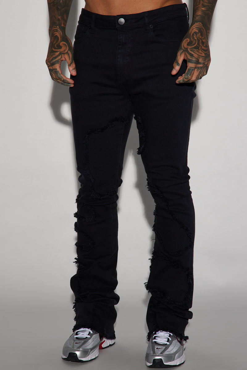 Fray Paneled Stacked Skinny Flared Pants - Black | Fashion Nova, Mens ...