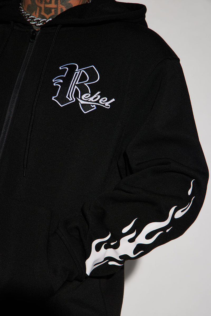Rebel Club Zip Up Hoodie - Black | Fashion Nova, Mens Fleece Tops | Fashion Nova