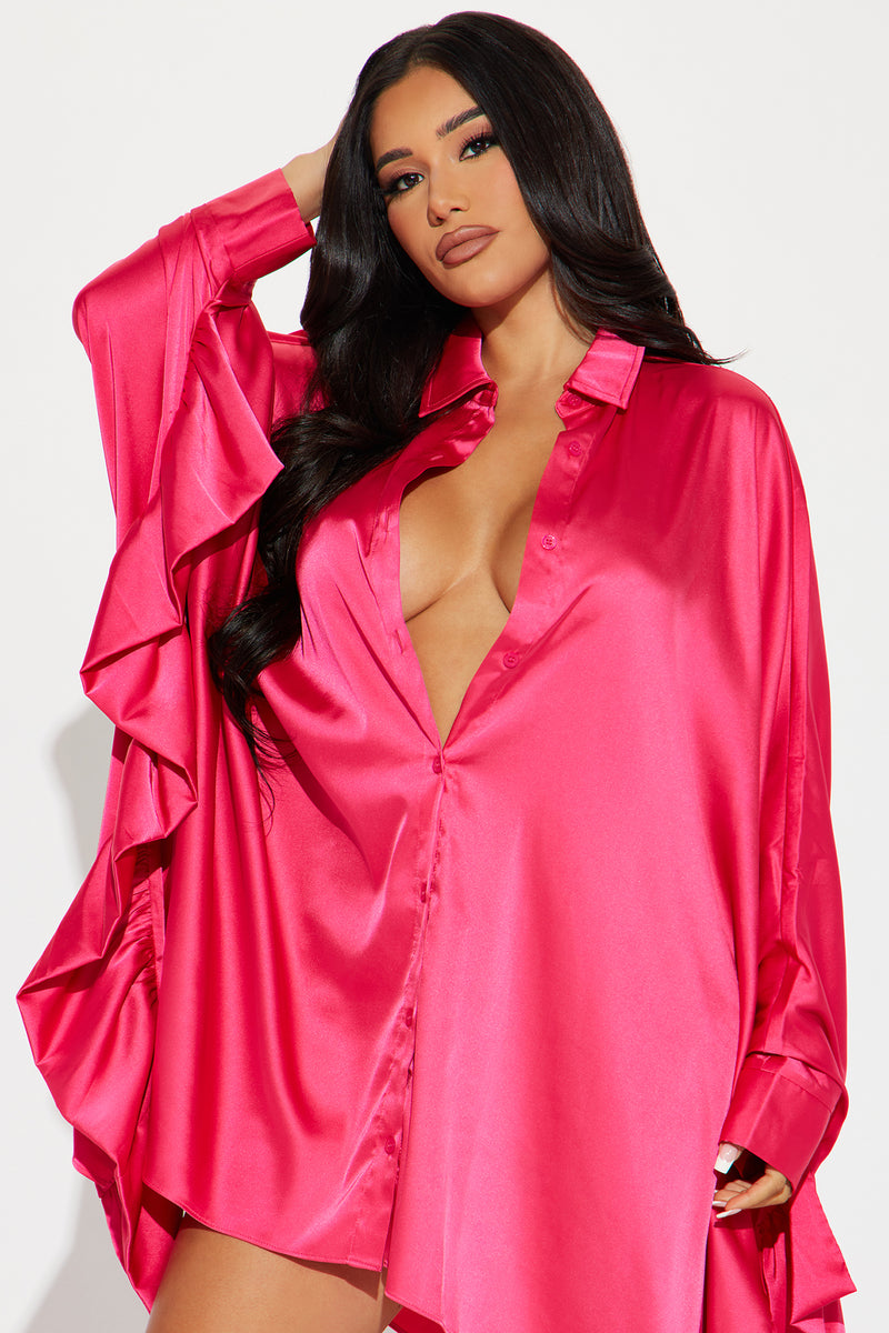 Uptown Satin Shirt Mini Dress - Hot Pink | Fashion Nova, Dresses | Fashion Nova