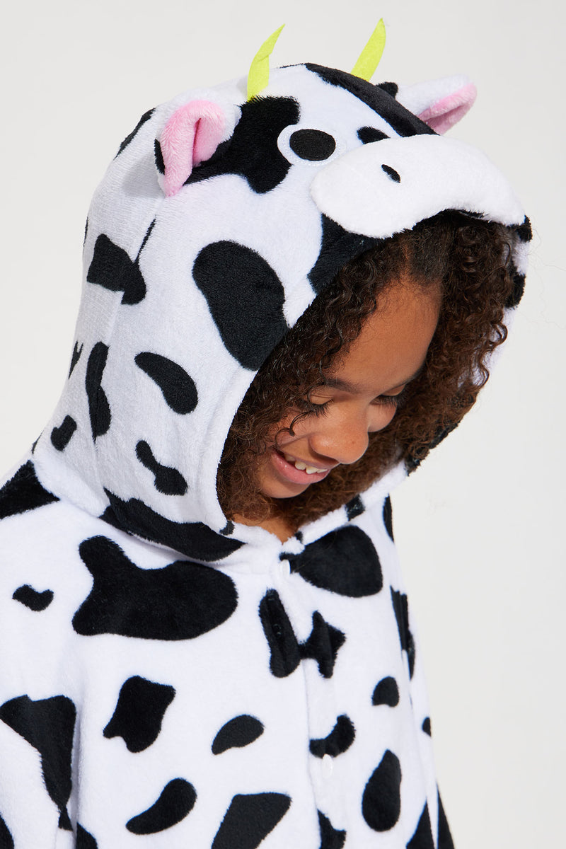 Mini Say Mooo Cow Plush Costume Onesie - White/Black | Fashion Nova ...