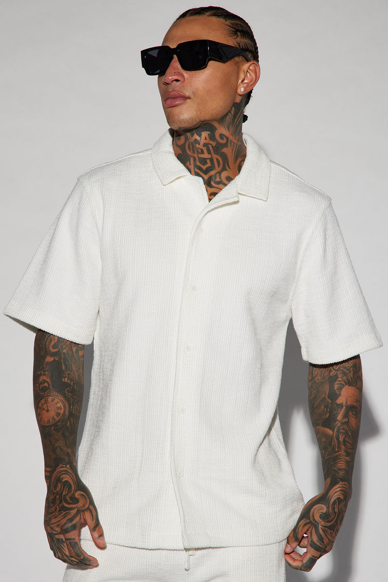 Dean Textured Short Sleeve Button Up Shirt - White | Fashion Nova, Mens ...