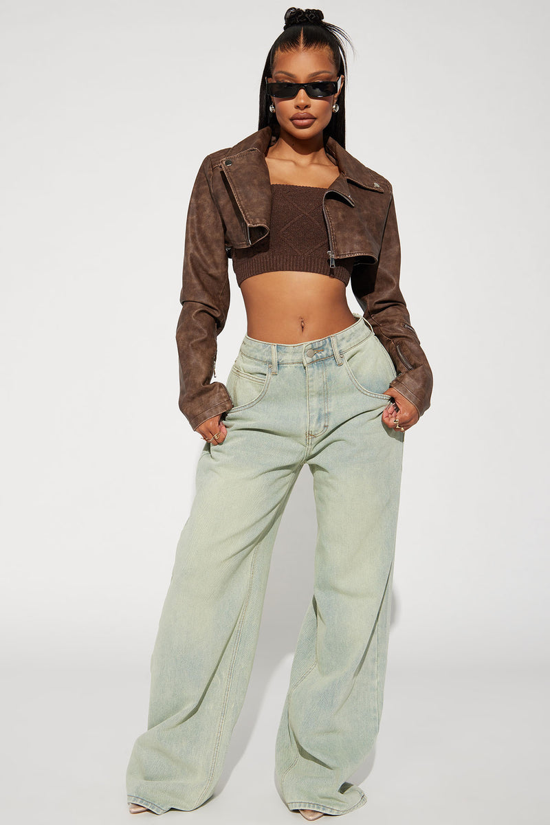 Ria Washed Faux Leather Crop Moto Jacket - Brown | Fashion Nova ...