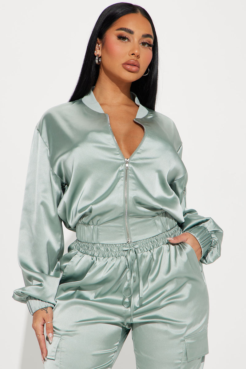 Raegan Satin Jogger Set - Sage | Fashion Nova, Matching Sets | Fashion Nova