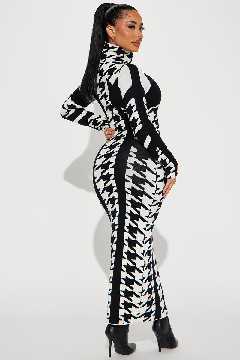 Houndstooth Sweater Maxi Dress Black White Fashion Nova Dresses