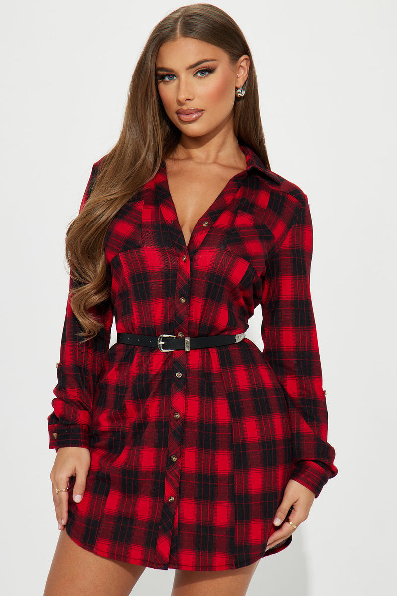 Rebecca Belted Flannel Mini Dress - Red/combo | Fashion Nova, Dresses ...
