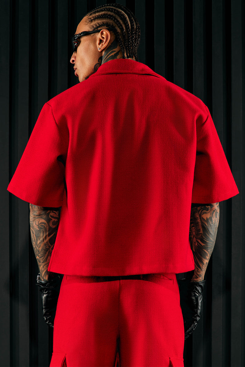 Wilder Textured Weave Cropped Button Up Shirt - Red | Fashion Nova ...