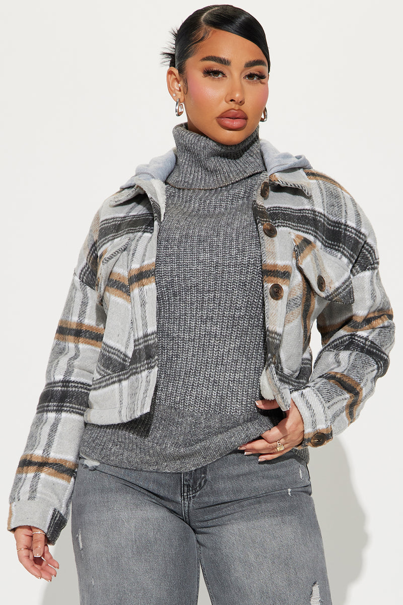 Keep Checking Plaid Shacket - Grey/combo | Fashion Nova, Jackets ...