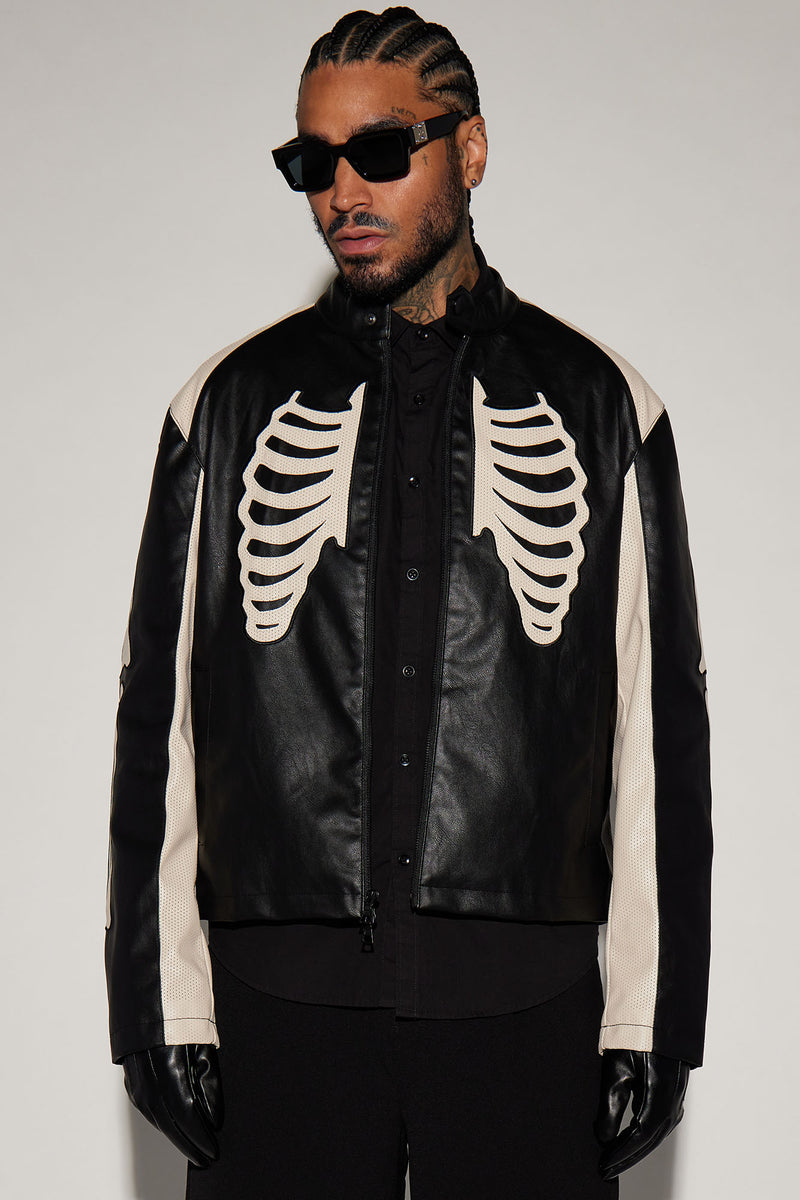 Bones Faux Leather Motocross Jacket - Black | Fashion Nova, Mens ...