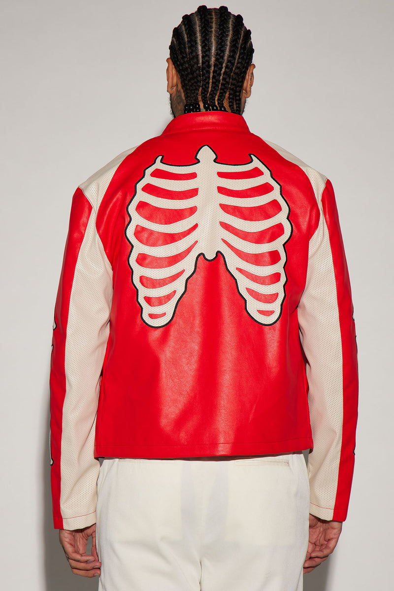 Bones Faux Leather Motocross Jacket - Red | Fashion Nova, Mens Jackets ...