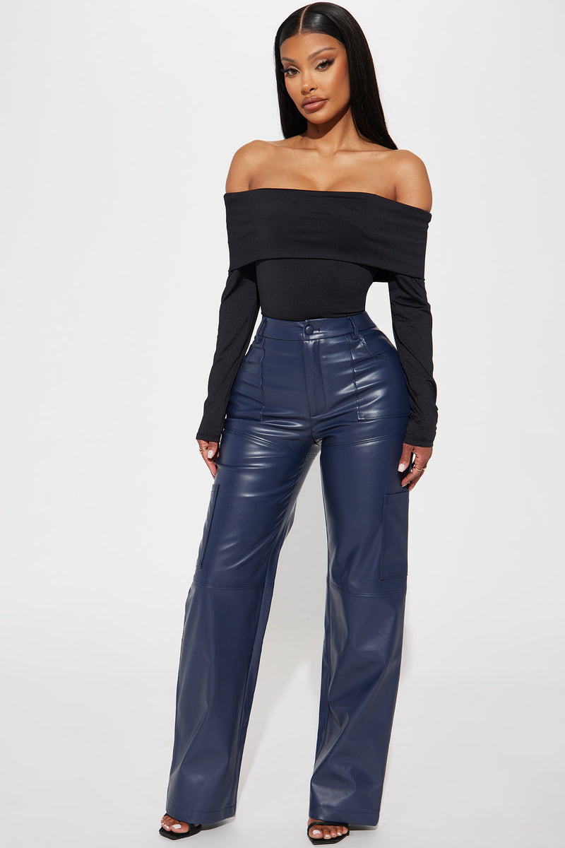 Malia Faux Leather Straight Leg Trouser - Navy | Fashion Nova, Pants ...