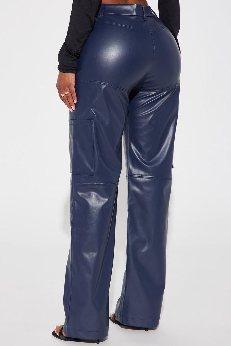 Malia Faux Leather Straight Leg Trouser - Navy | Fashion Nova, Pants ...