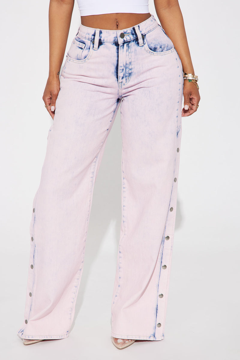 Tickled Pink Snap Jeans - Pink | Fashion Nova, Jeans | Fashion Nova