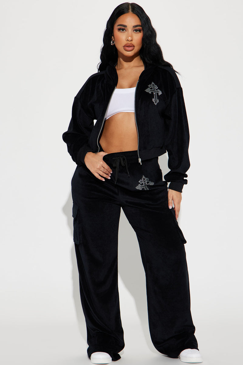 Saint Rhinestone Velour Pant Set - Black | Fashion Nova, Matching Sets ...