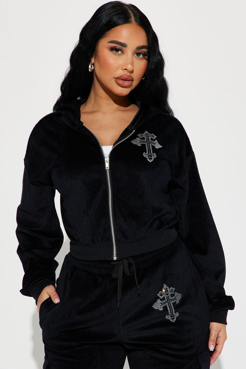 Saint Rhinestone Velour Pant Set - Black | Fashion Nova, Matching Sets ...