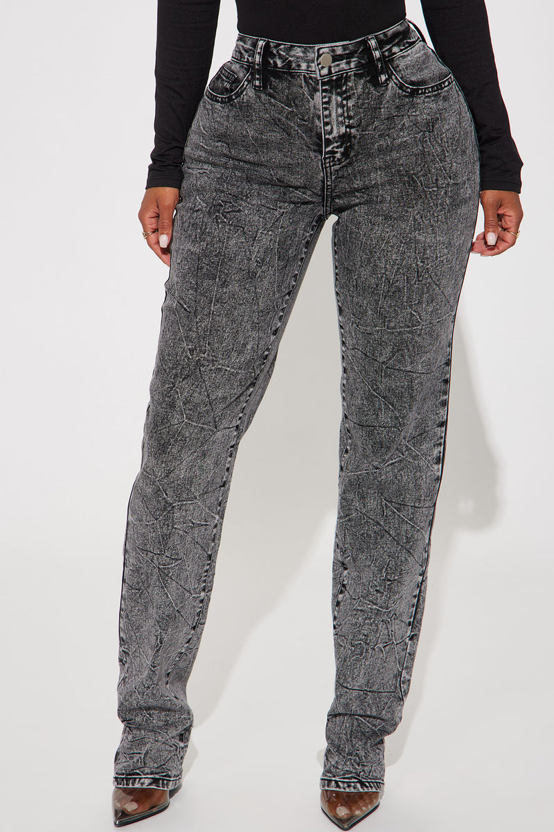 Take You There Stacked Straight Leg Jeans - Acid Wash Black | Fashion ...