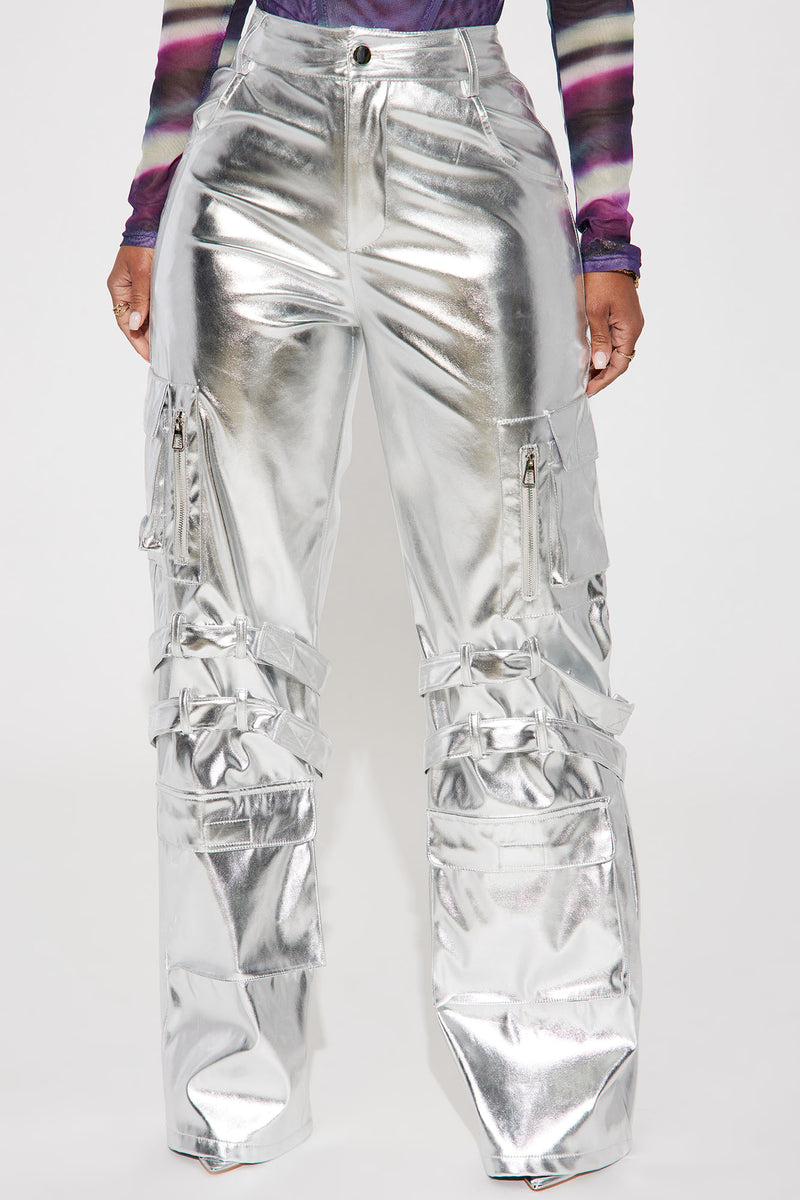 Prime Time Metallic Cargo Pant - Silver | Fashion Nova, Pants | Fashion ...