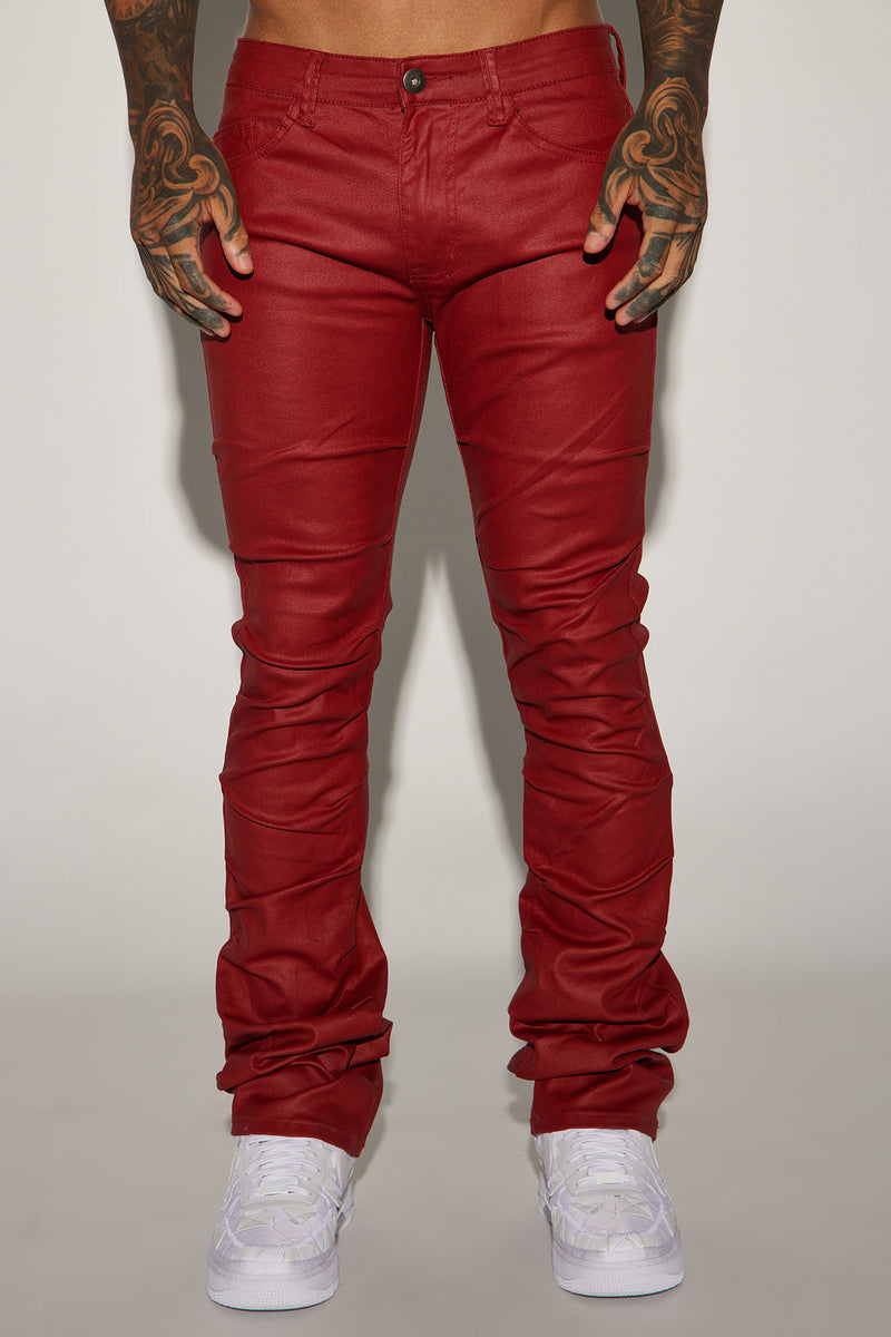 Live Wire Waxed Pleat Skinny Flare Pants - Red | Fashion Nova, Mens ...