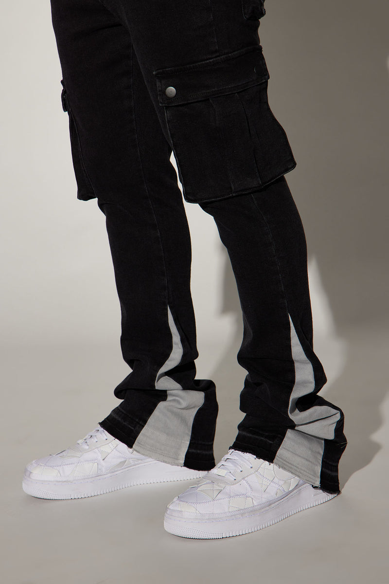 Carried Cargo Stacked Skinny Flared Jeans - Black | Fashion Nova, Mens ...