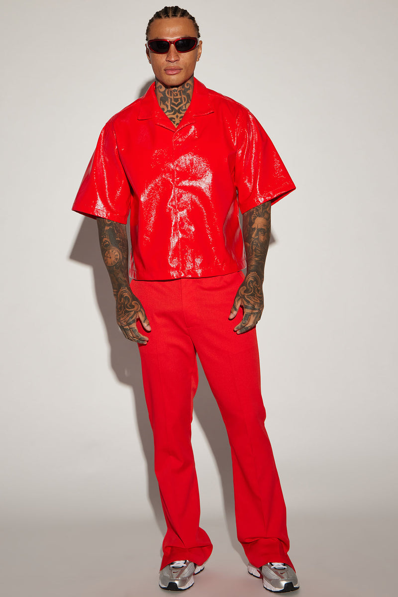 Da Baddie Faux Leather Cropped Button Up Shirt - Red | Fashion Nova ...