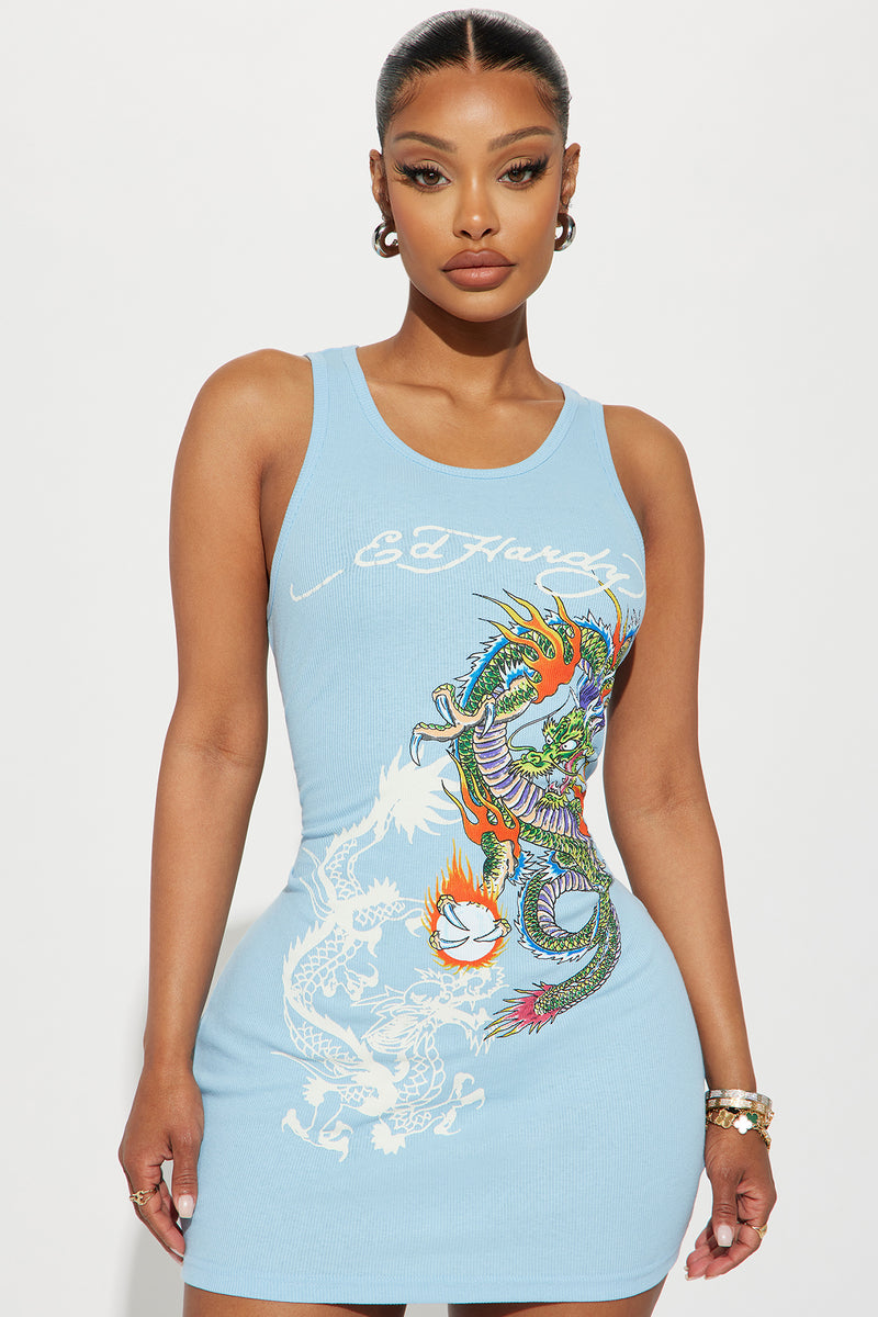 Ed Hardy Dragons Tank Dress - Blue | Fashion Nova, Dresses | Fashion Nova