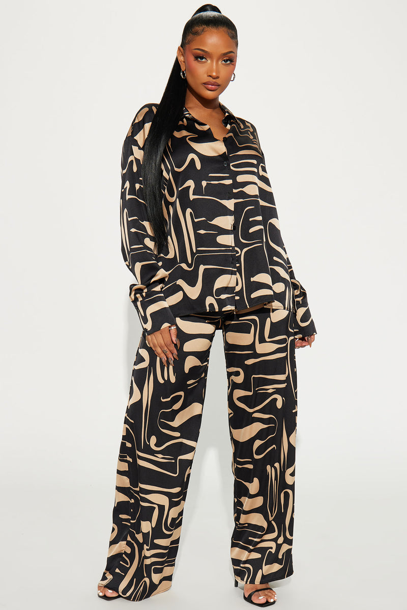 Pure Love Satin Pant Set - Brown Combo | Fashion Nova, Matching Sets ...