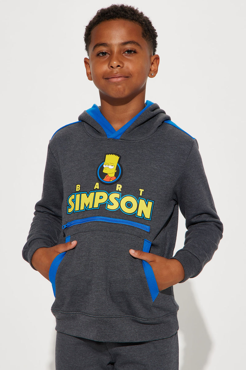 Mini Bart Simpsons Rubber Patch Hooded Fleece Jogger Set - Charcoal ...