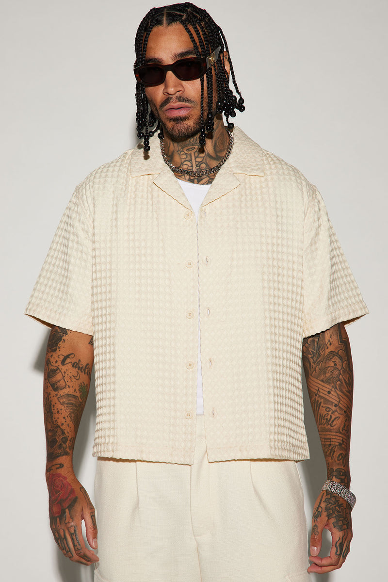 Waffle Knit Textured Button Up Shirt - Sand | Fashion Nova, Mens Tees ...