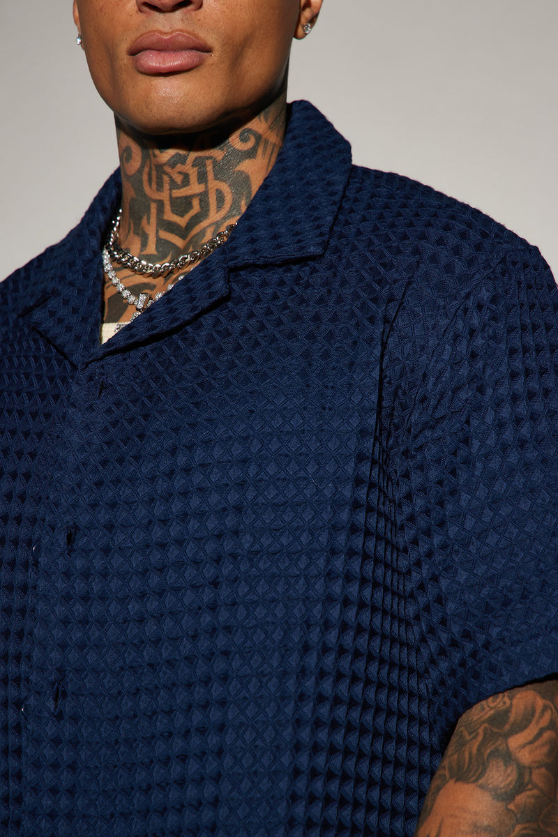 Waffle Knit Textured Button Up Shirt - Blue | Fashion Nova, Mens Tees ...
