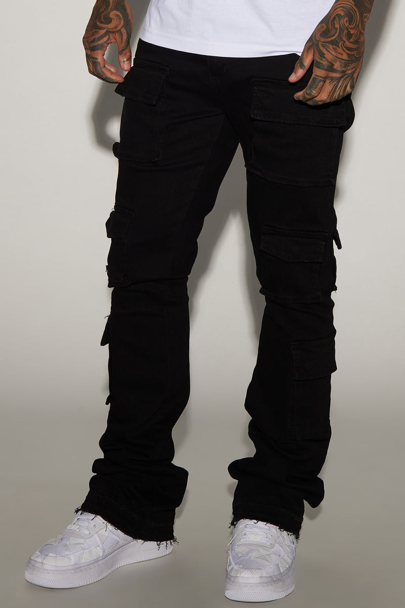Three Cargo Stacked Skinny Flare Jeans - Black | Fashion Nova, Mens ...