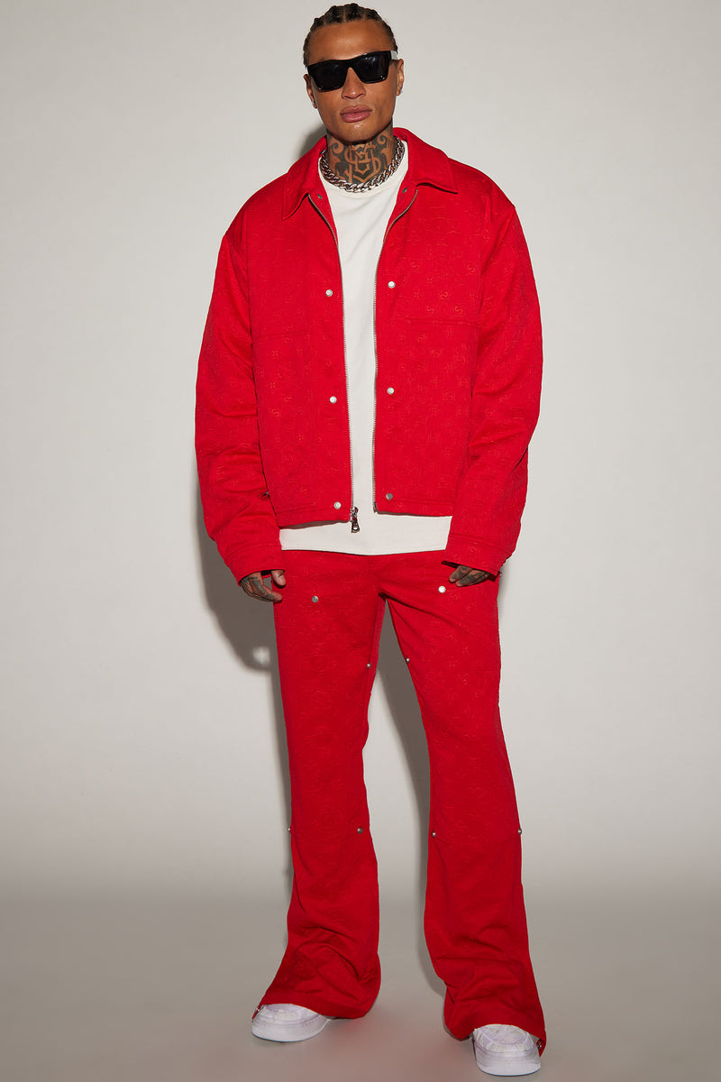 Luxe Monogram Work Jacket - Red | Fashion Nova, Mens Jackets | Fashion Nova
