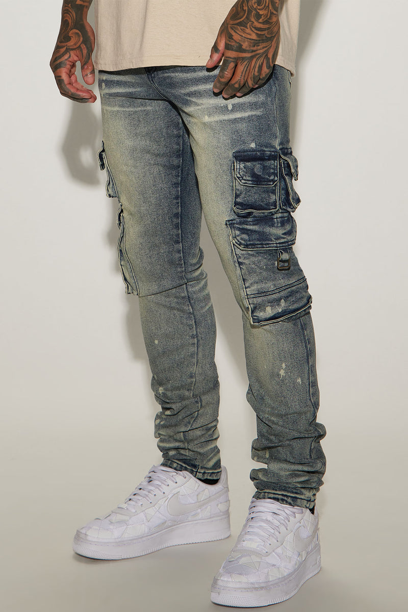 Loaded Stacked Skinny Cargo Jeans - Medium Wash | Fashion Nova, Mens ...