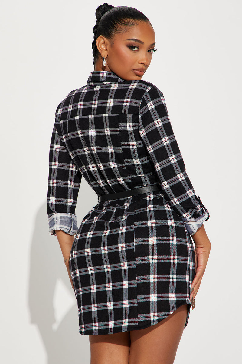 Rebecca Belted Flannel Mini Dress - Black/White | Fashion Nova, Dresses ...