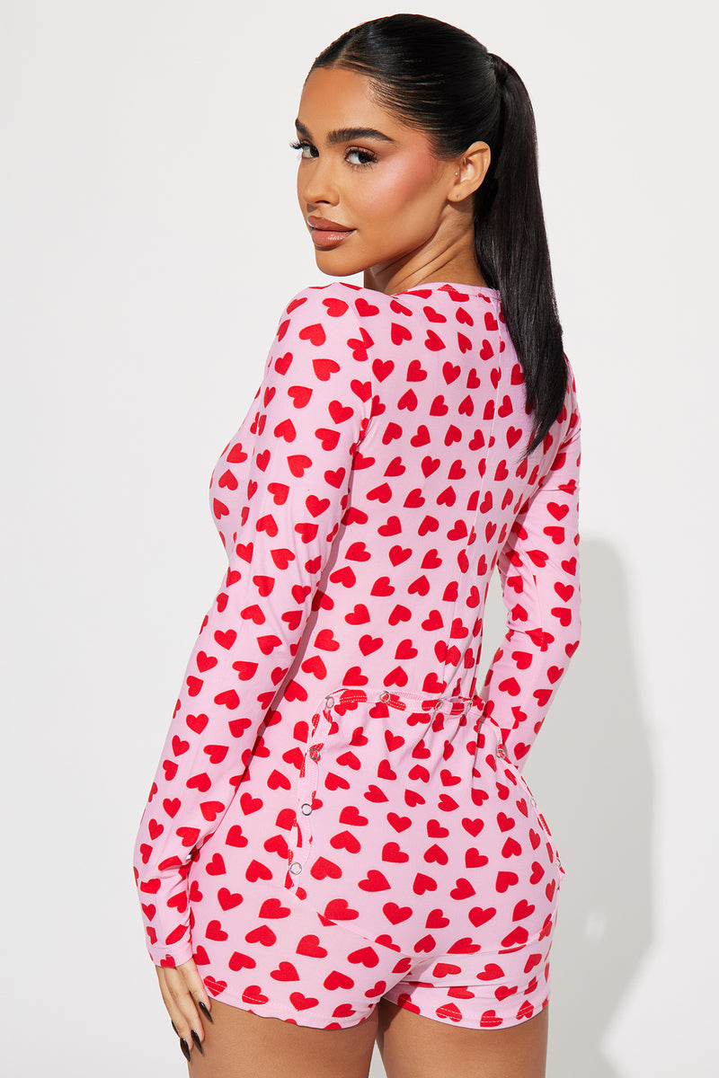 It's All Love Long Sleeve PJ Romper Onesie - Red/combo | Fashion Nova ...