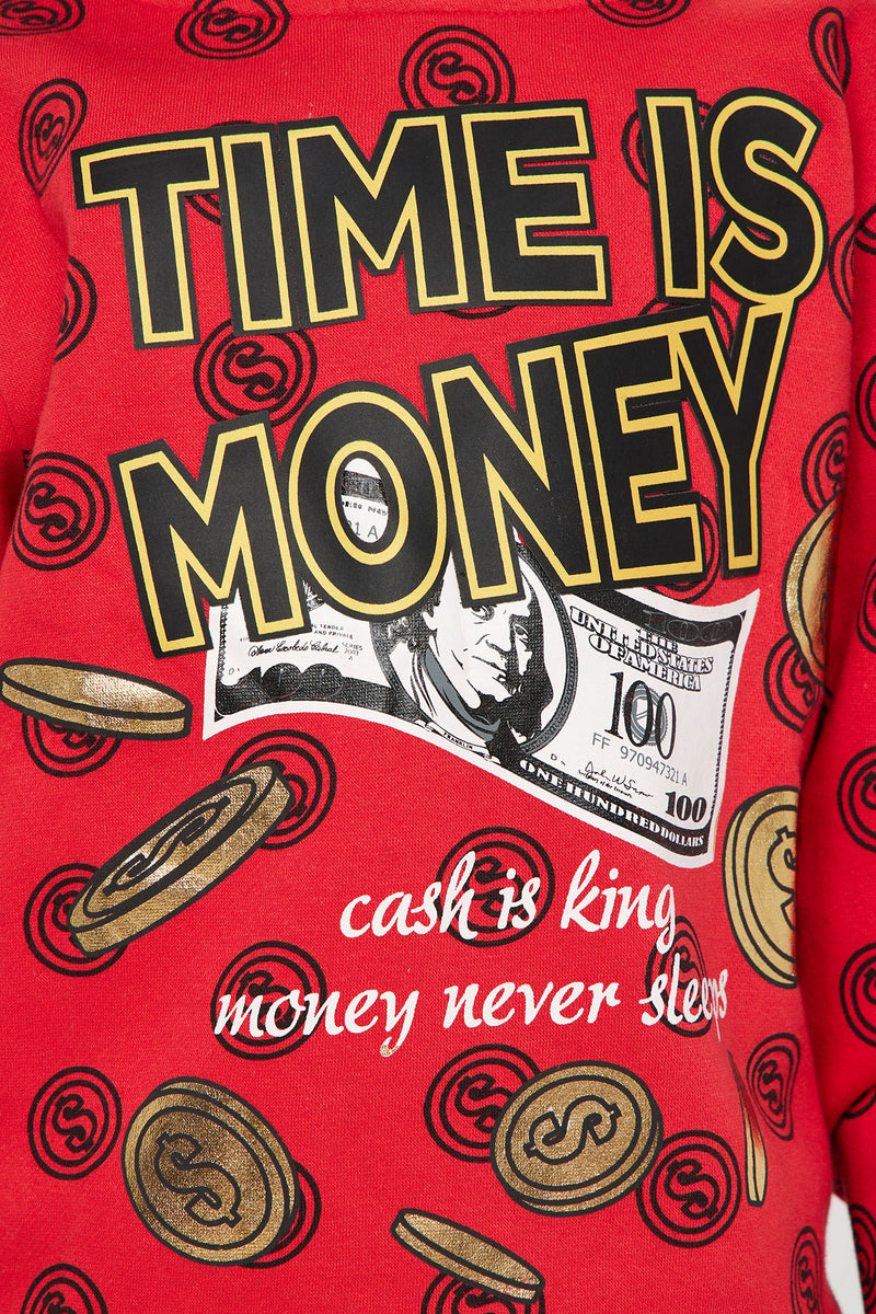 Mini Money Is Time Time Is Money Fleece Hoodie - Red | Fashion Nova ...