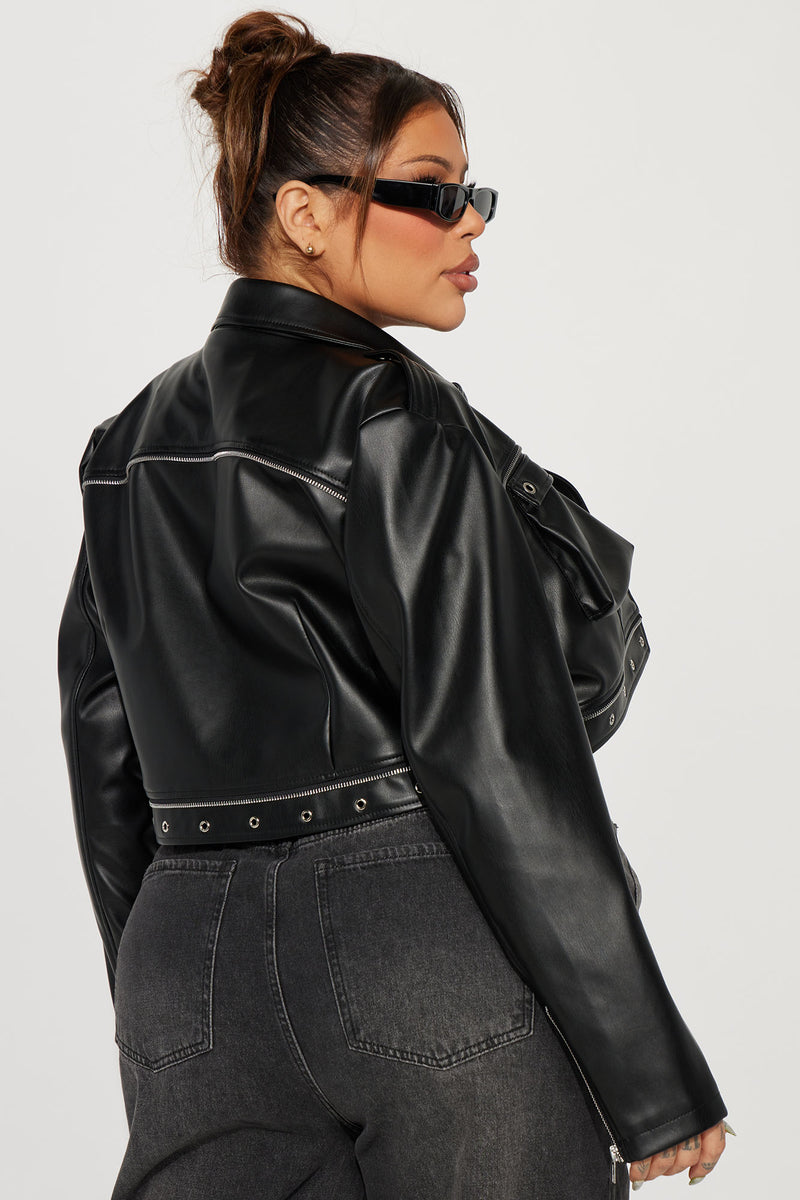 Not Your Angel Faux Leather Cropped Moto Jacket - Black | Fashion Nova ...