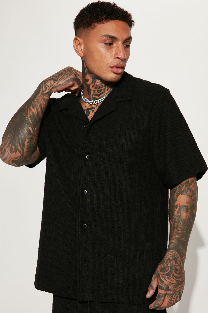 Dean Textured Short Sleeve Button Up Shirt - Black | Fashion Nova, Mens ...