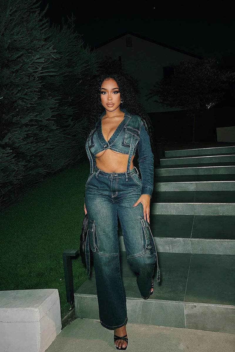 Cool Chick Denim Pant Set - Dark Wash | Fashion Nova, Matching Sets | Fashion Nova