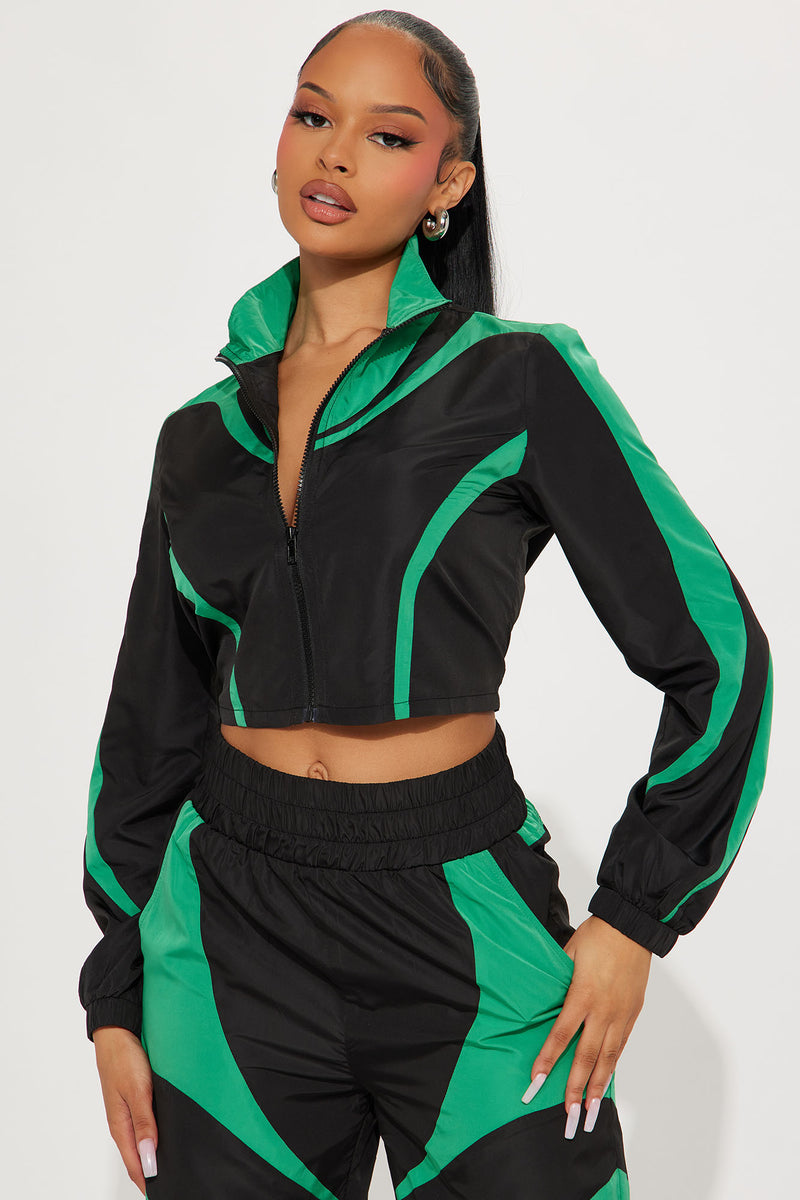 Watch Me Windbreaker Pant Set - Black/Green | Fashion Nova, Matching ...