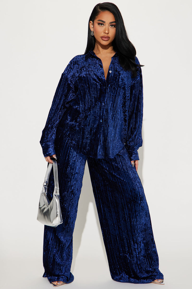 Leighton Velvet Plisse Pant Set - Navy | Fashion Nova, Matching Sets ...