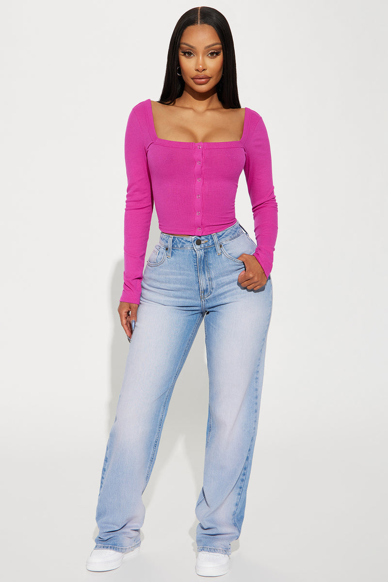 Kandi Long Sleeve Crop Top - Magenta | Fashion Nova, Basic Tops ...