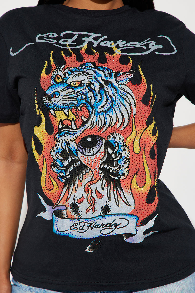 Light My Fire Ed Hardy Rhinestone Tee - Black | Fashion Nova, Screens ...