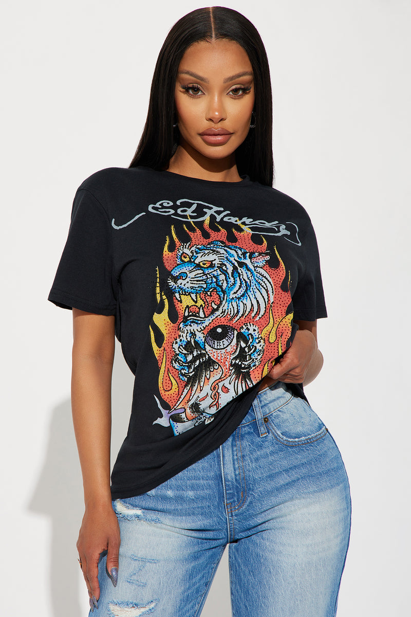 Light My Fire Ed Hardy Rhinestone Tee - Black | Fashion Nova, Screens ...