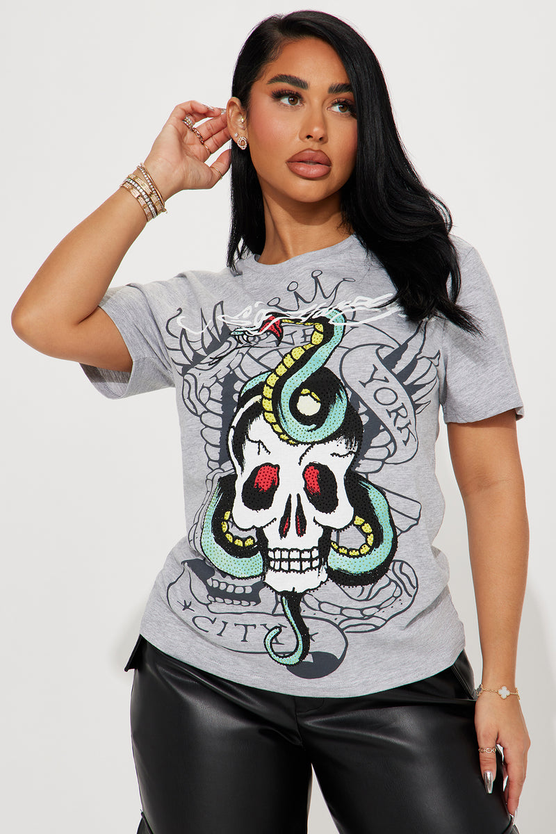 Ed Hardy Skull Rhinestone Tee - Heather Grey | Fashion Nova, Screens ...